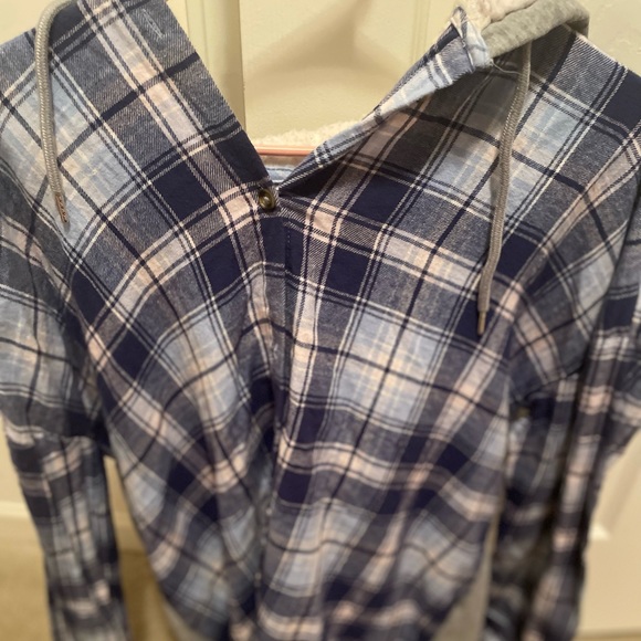 Tops | Flannel Shirt With Hoodie Plus Size | Poshmark